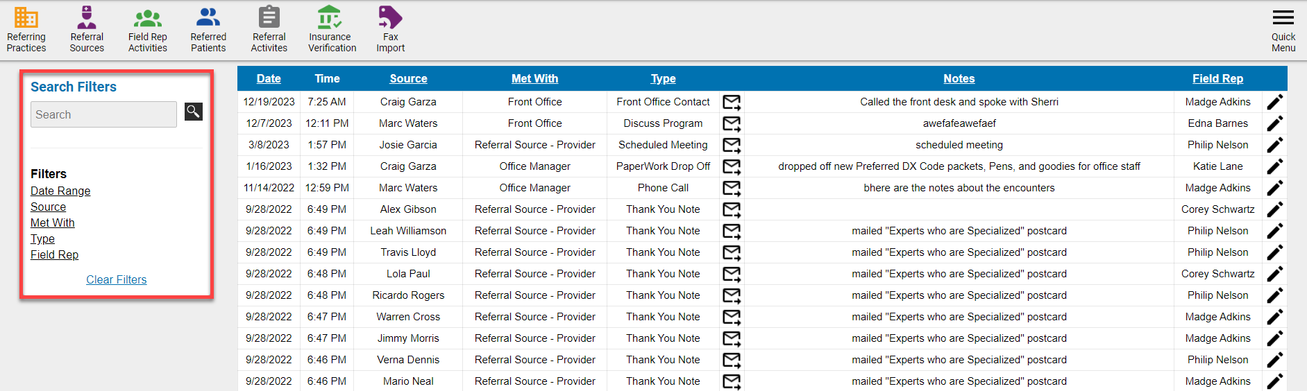 View all Field Rep Activities – Practice Pro Knowledge Base