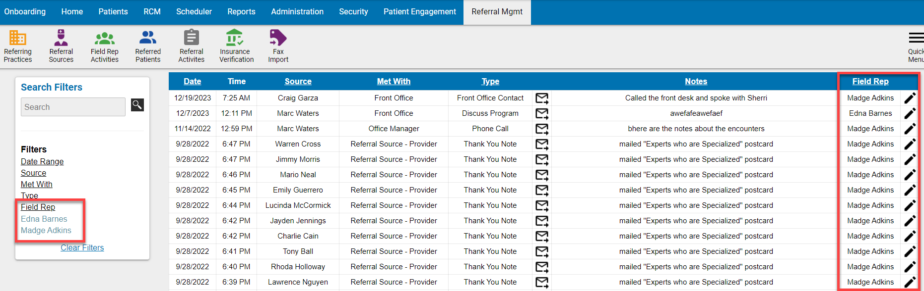 View all Field Rep Activities – Practice Pro Knowledge Base