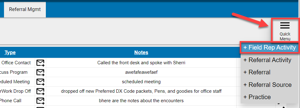 Add a Field Rep Activity – Practice Pro Knowledge Base