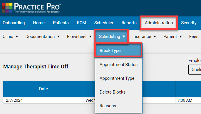 Manage Scheduler Block Types – Practice Pro Knowledge Base