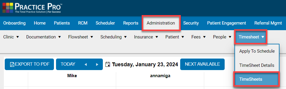 Block Therapist Time Off using Timesheets – Practice Pro Knowledge Base