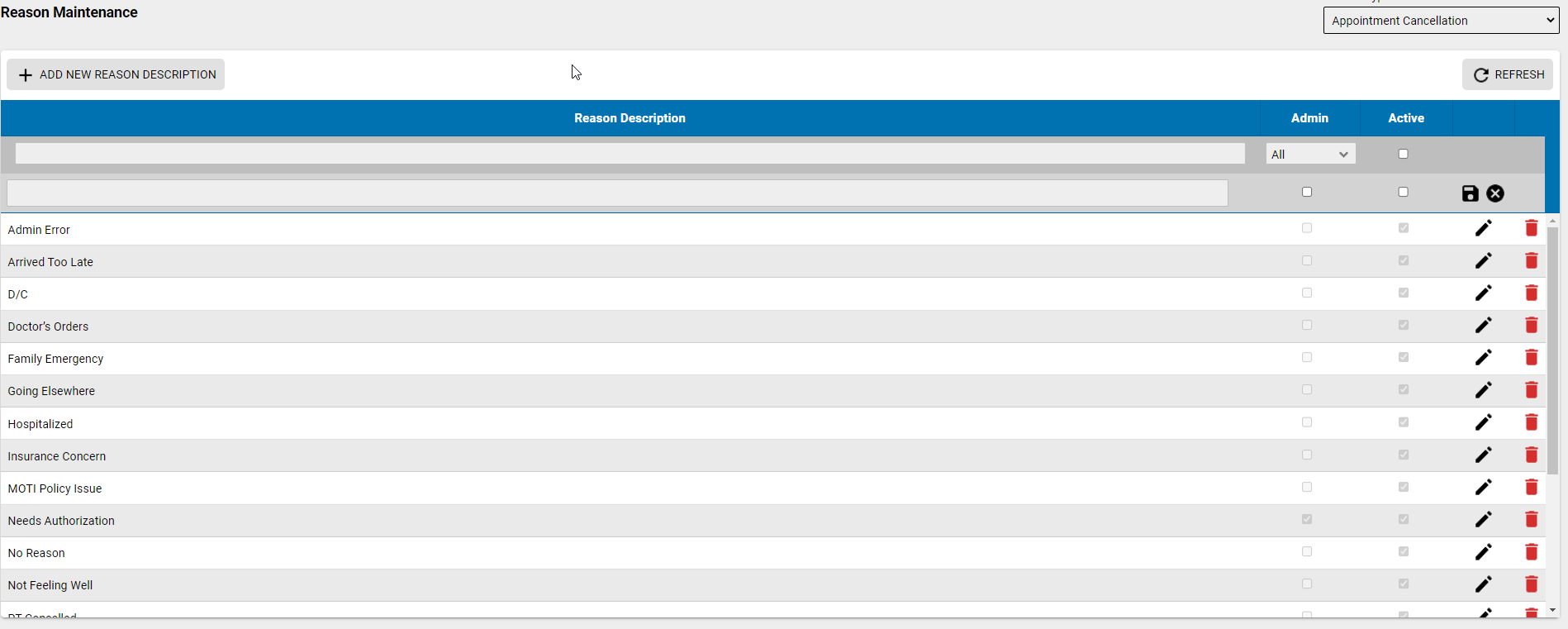 Reason List – Practice Pro Knowledge Base