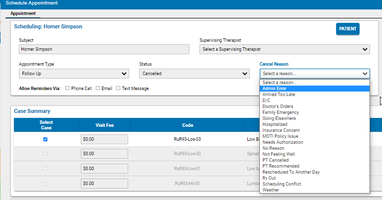 Reason List – Practice Pro Knowledge Base